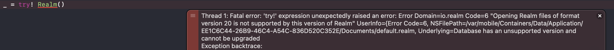 Crash On Update Error Domainiorealm Code6 · Issue 7457 · Realm 