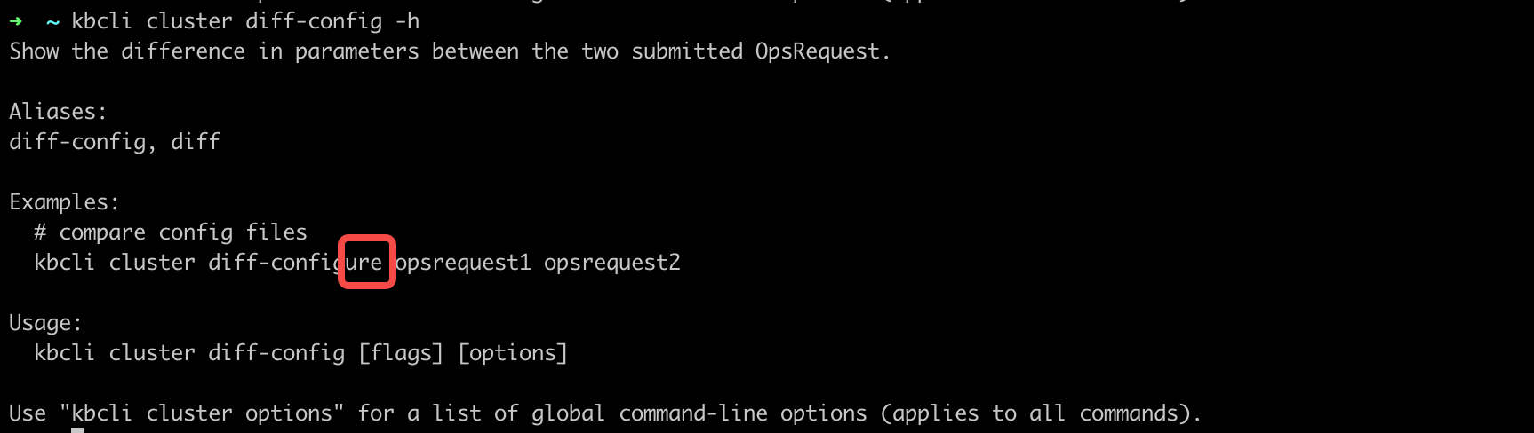 Bug The Example Commands Is Inconsistent With `describe Config` · Issue 2454 · Apecloud