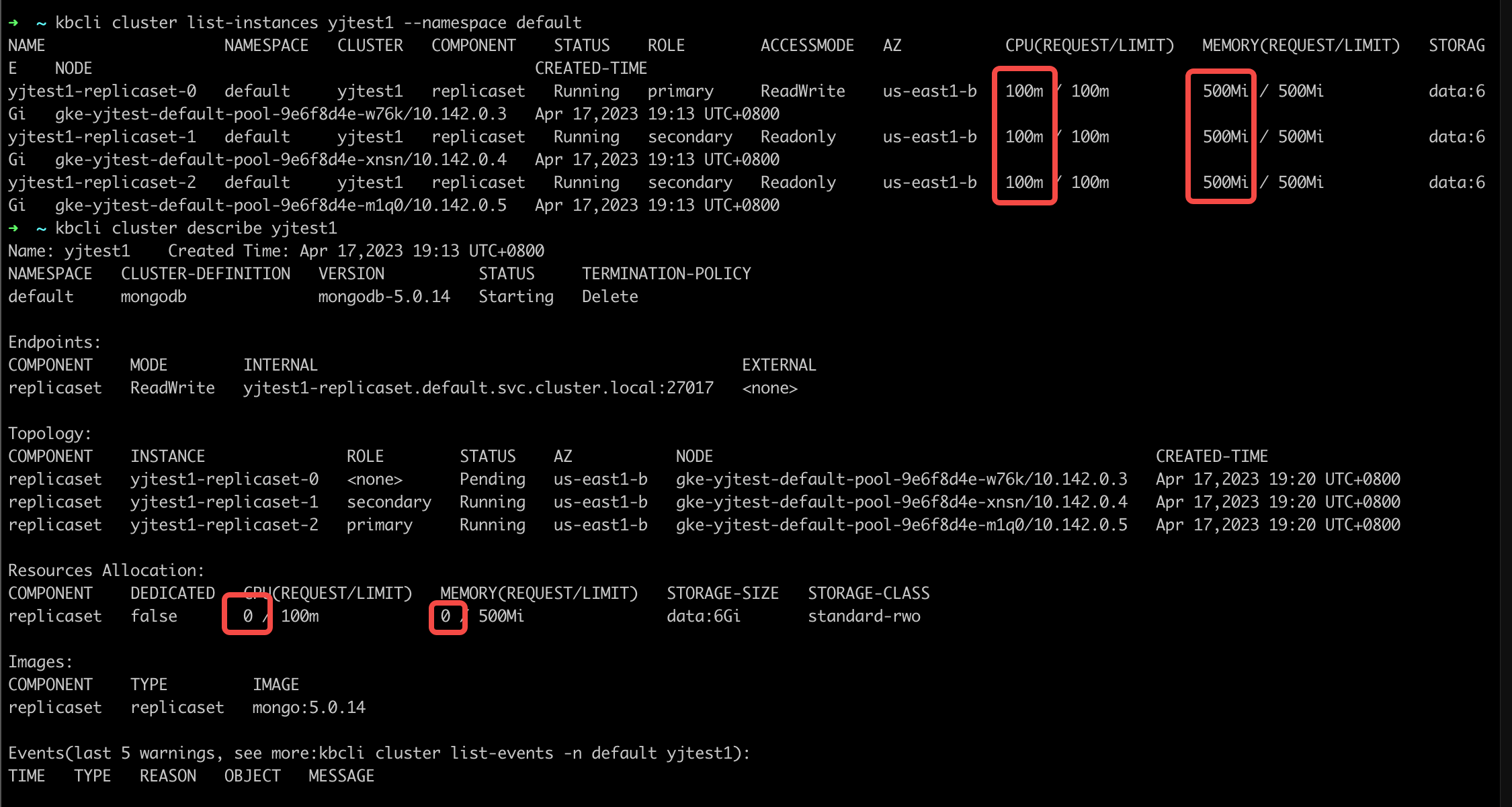 [BUG]kbcli cluster describe Mongodb REQUEST CPU/MEMORY is not correct · Issue #2658 · apecloud ...