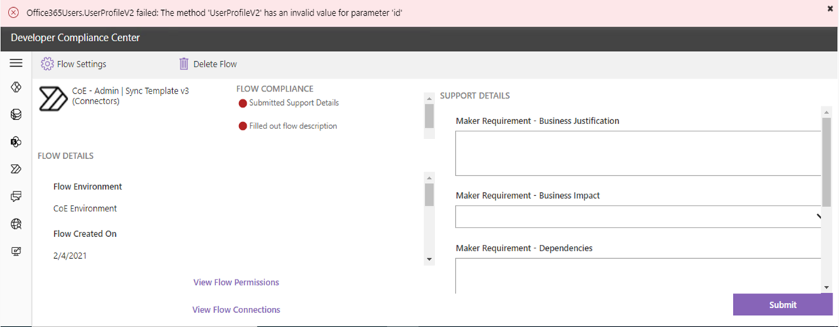 [CoE Starter Kit - QUESTION] Developer Compliance Center App error messages in app and flows ...