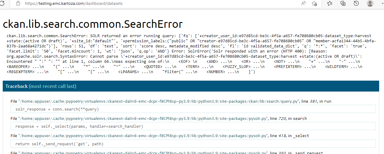When viewing My Datasets from dashboard produces following error: · Issue #304 · kartoza/ckanext ...