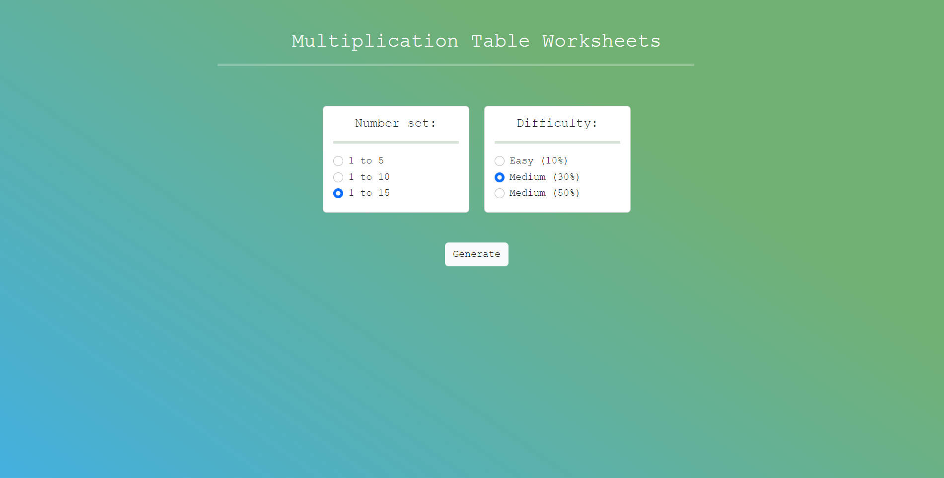 GitHub - LauraNorkiene/Multiplication-Table
