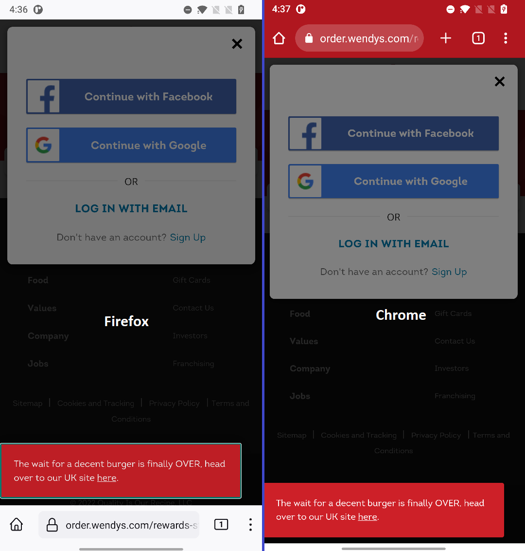 order.wendys.com - Unable to login with Google account · Issue #112353 · webcompat/web-bugs · GitHub