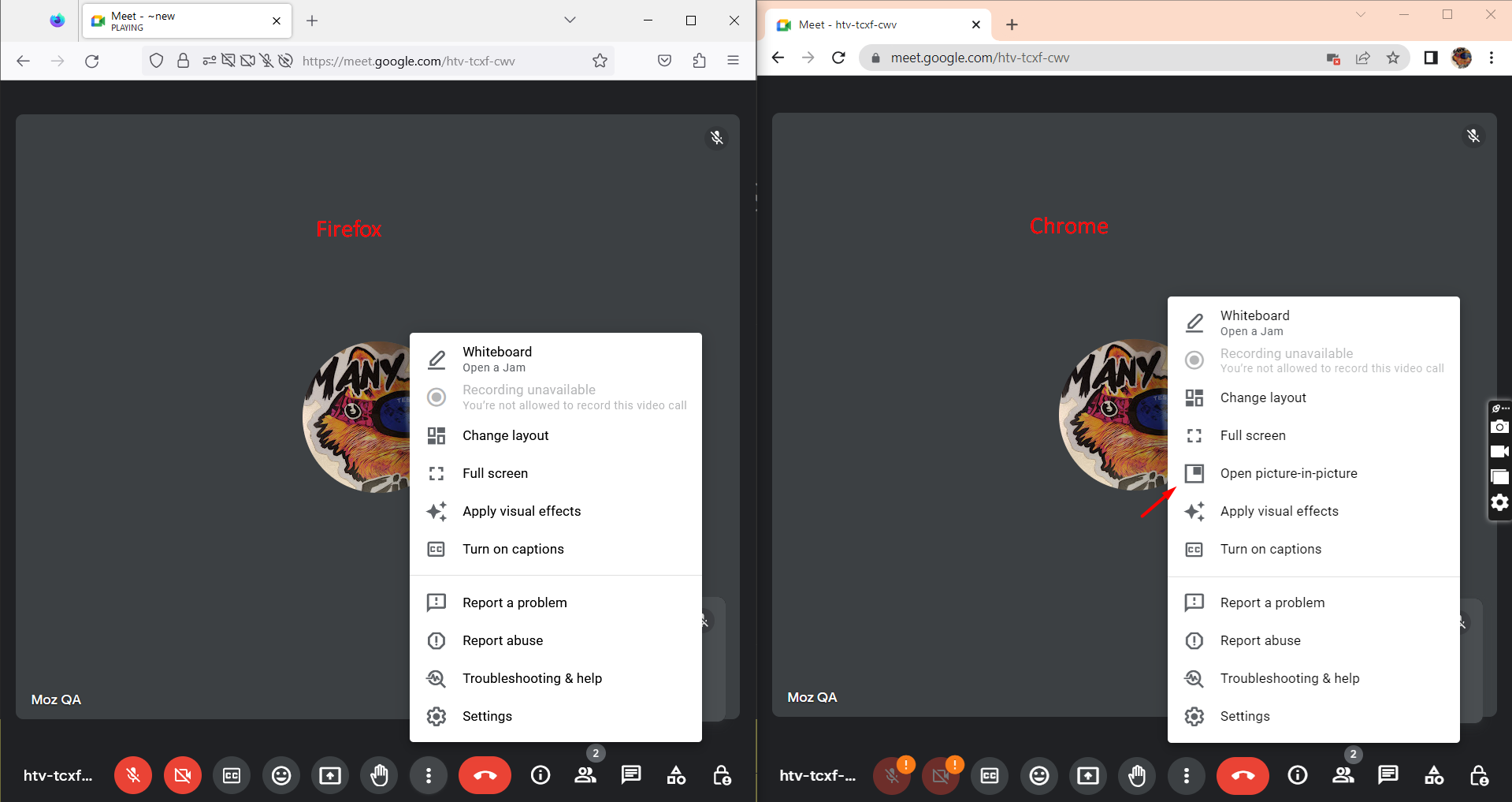 meet.google.com - Picture-in-Picture option not available in the kebab menu · Issue #123585 ...