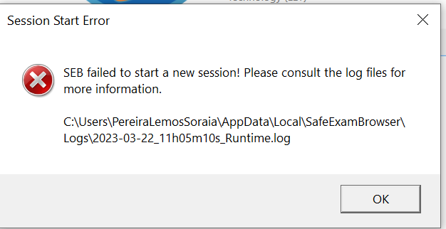 Configuration Error Session Start Error · Safeexambrowser Seb Win