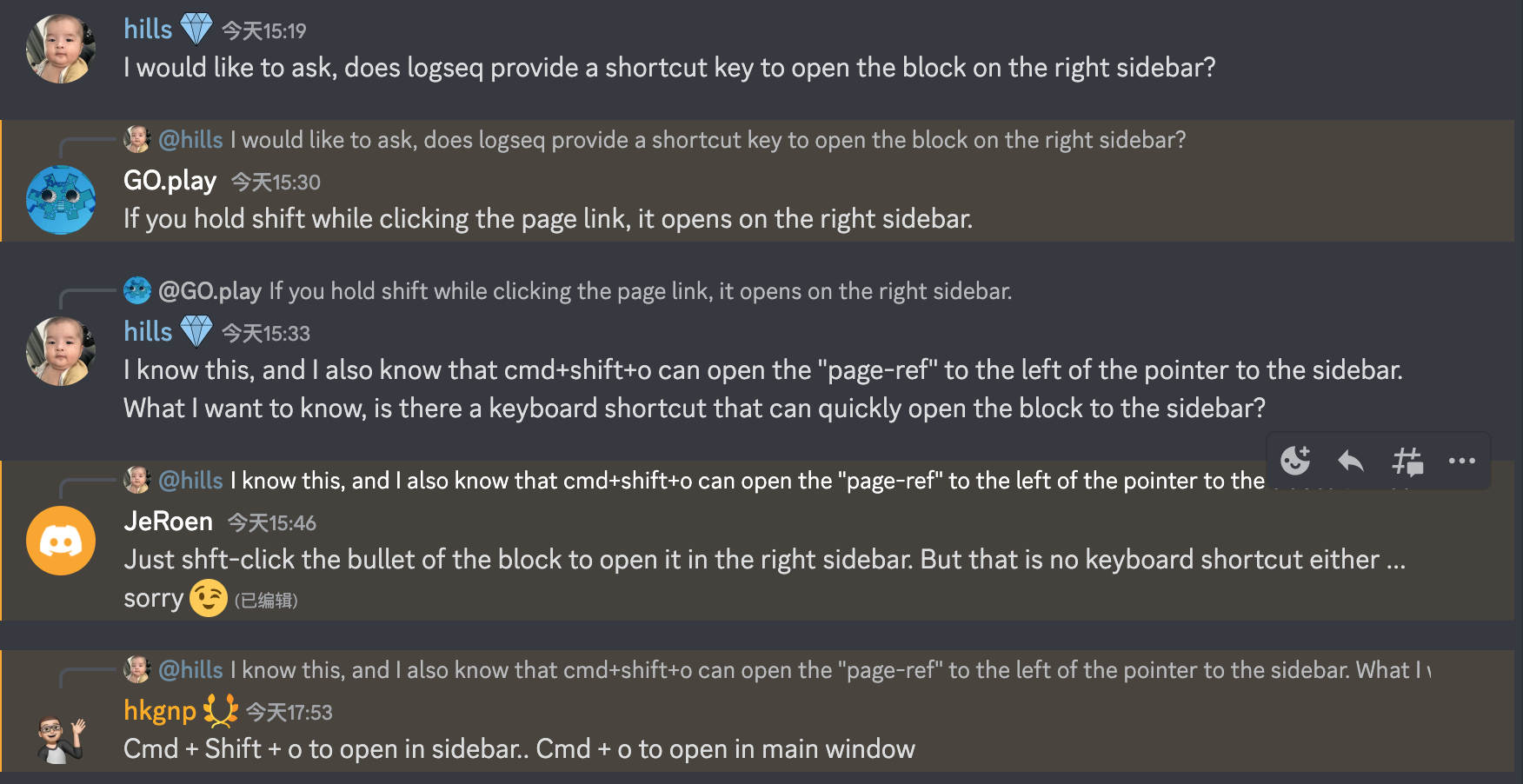 shortcut key to open the block in the sidebar · Issue #8600 · logseq/logseq · GitHub