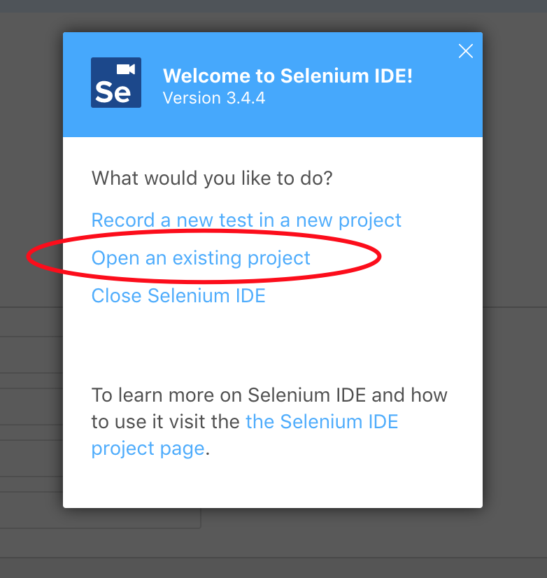 Fail To Open An Exist Project Which Is Saved Before By Selenium Ide