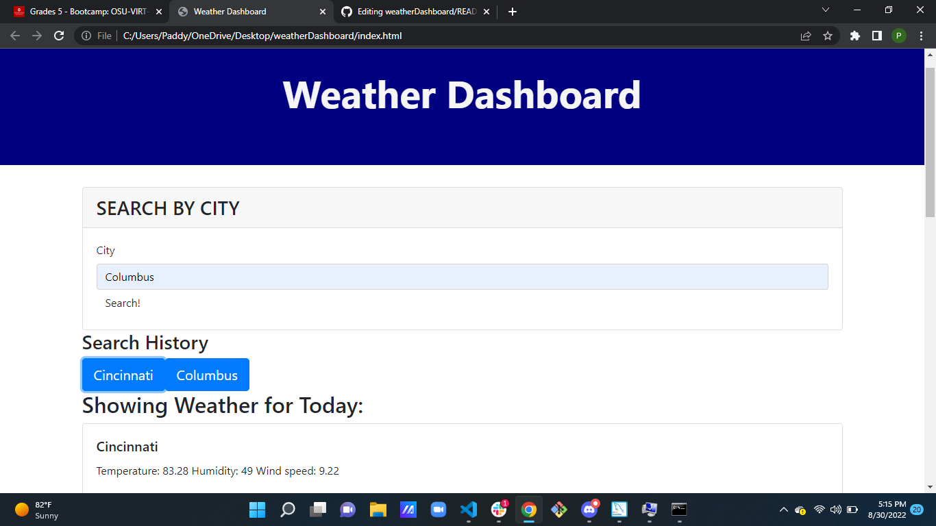 GitHub - paddybarn/weatherDashboard