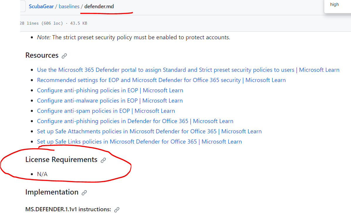 Defender baseline section 1 is missing license requirements · Issue #598 · cisagov/ScubaGear ...