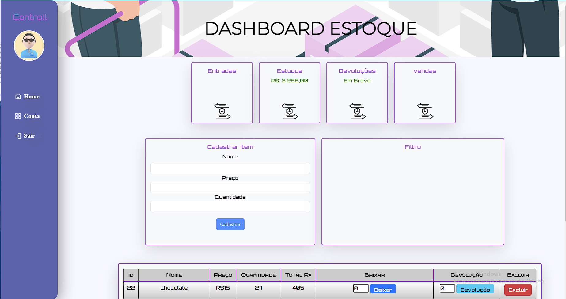 prints · Issue #1 · DavidTMaciel/Controle_estoque · GitHub