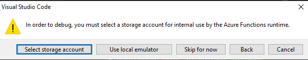 No dialog about 'Select storage account' pops up when creating a C# project with "Timer Trigger ...