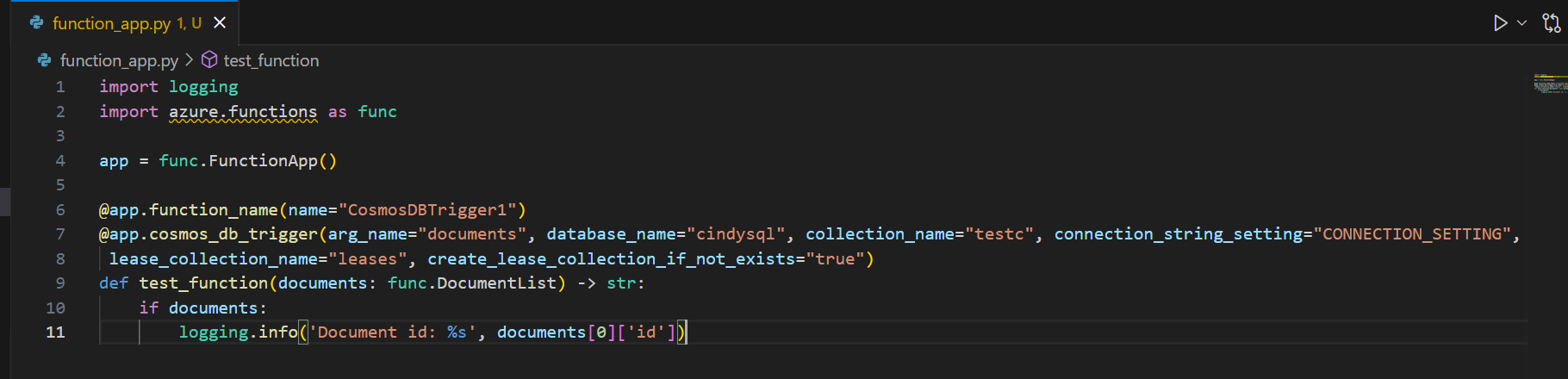 There are four warnings in function_app.py file after creating a Python ...