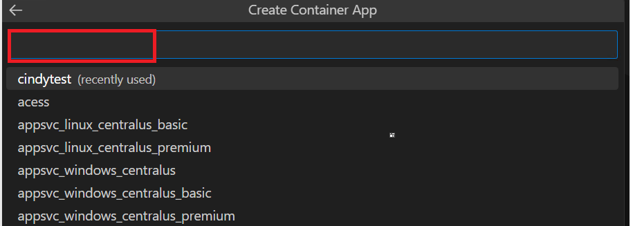 There is no tip "Select a resource" when creating container app from Command Palette · Issue ...