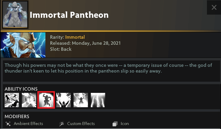 [Zeus] Immortal Pantheon. Due to the removal of the ability, the immortal item has partially ...