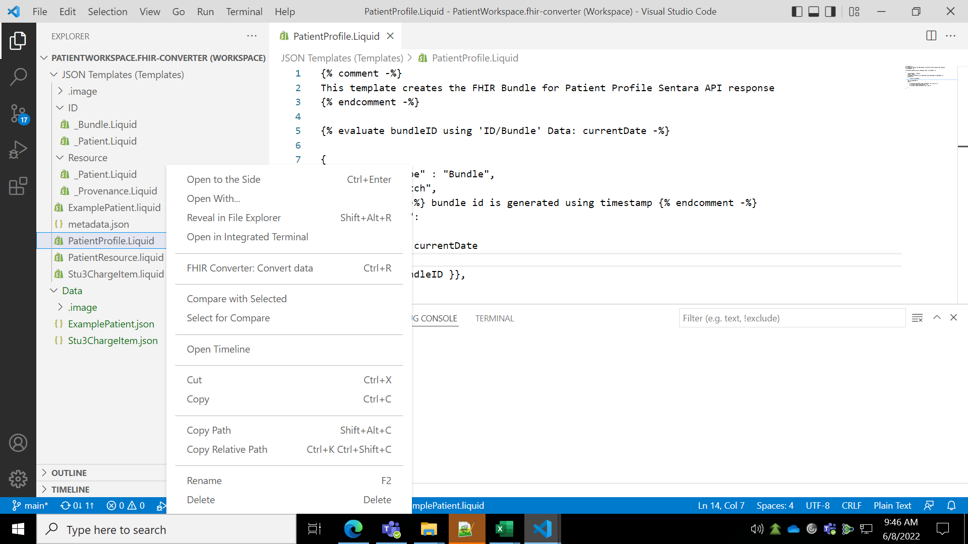 in the context, I am not seeing the select as template option when i right click a liquid ...