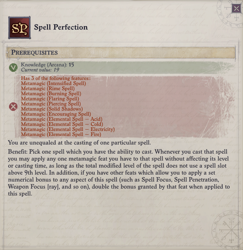 Spell Perfection is not counting all Metamagic feats towards its ...