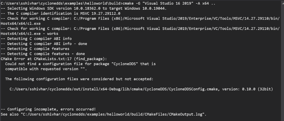 Could not find a configuration file for package "CycloneDDS" that is compatible with requested ...