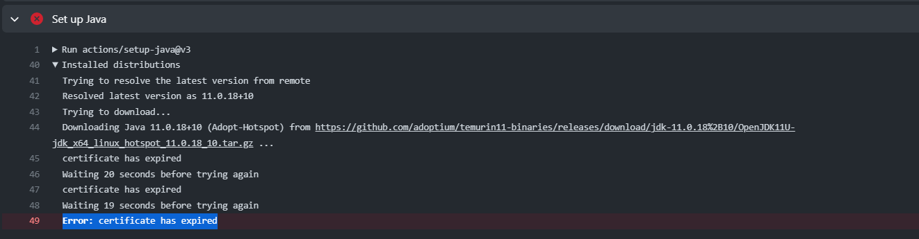 Setup Java is resulting in Certificate Error since today · Issue #472 · actions/setup-java · GitHub