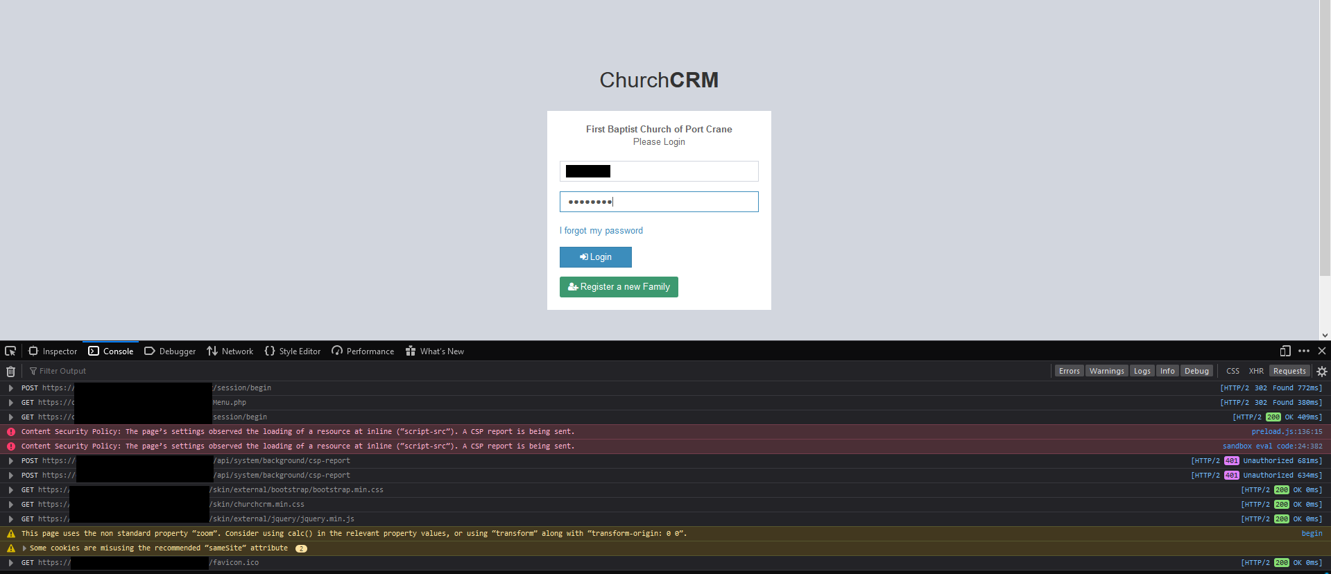 Login fails and redirects to login screen · Issue #5296 · ChurchCRM/CRM · GitHub