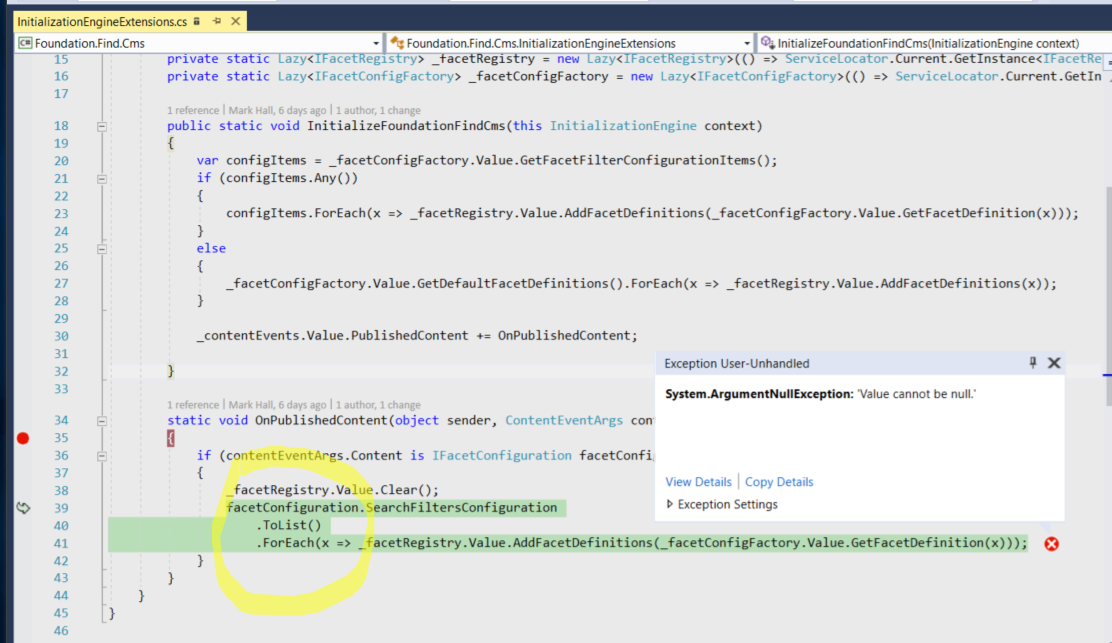 Initializationengineextensions Onpublishedcontent Value Cannot Be Null Exception