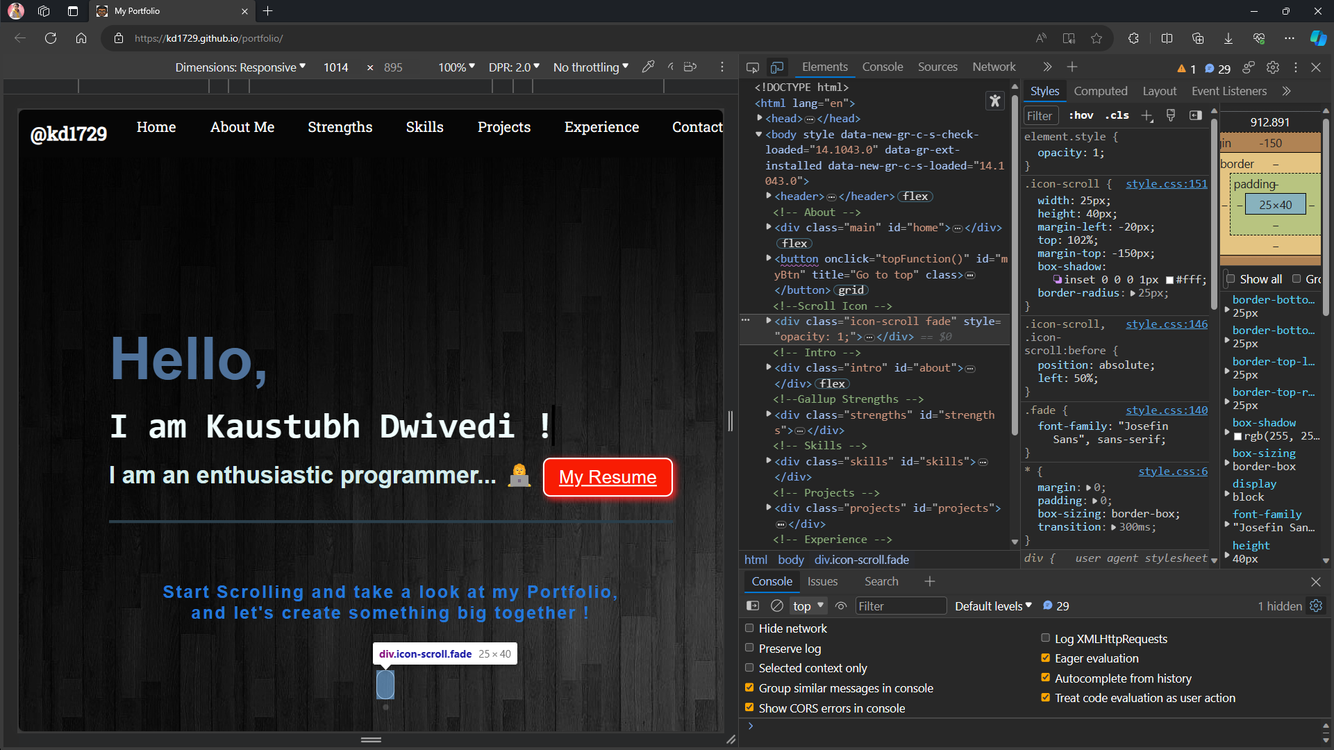 [bug]: Enable Functionality for Mouse Scroll Down Icon Animation · Issue #90 · kd1729/portfolio ...