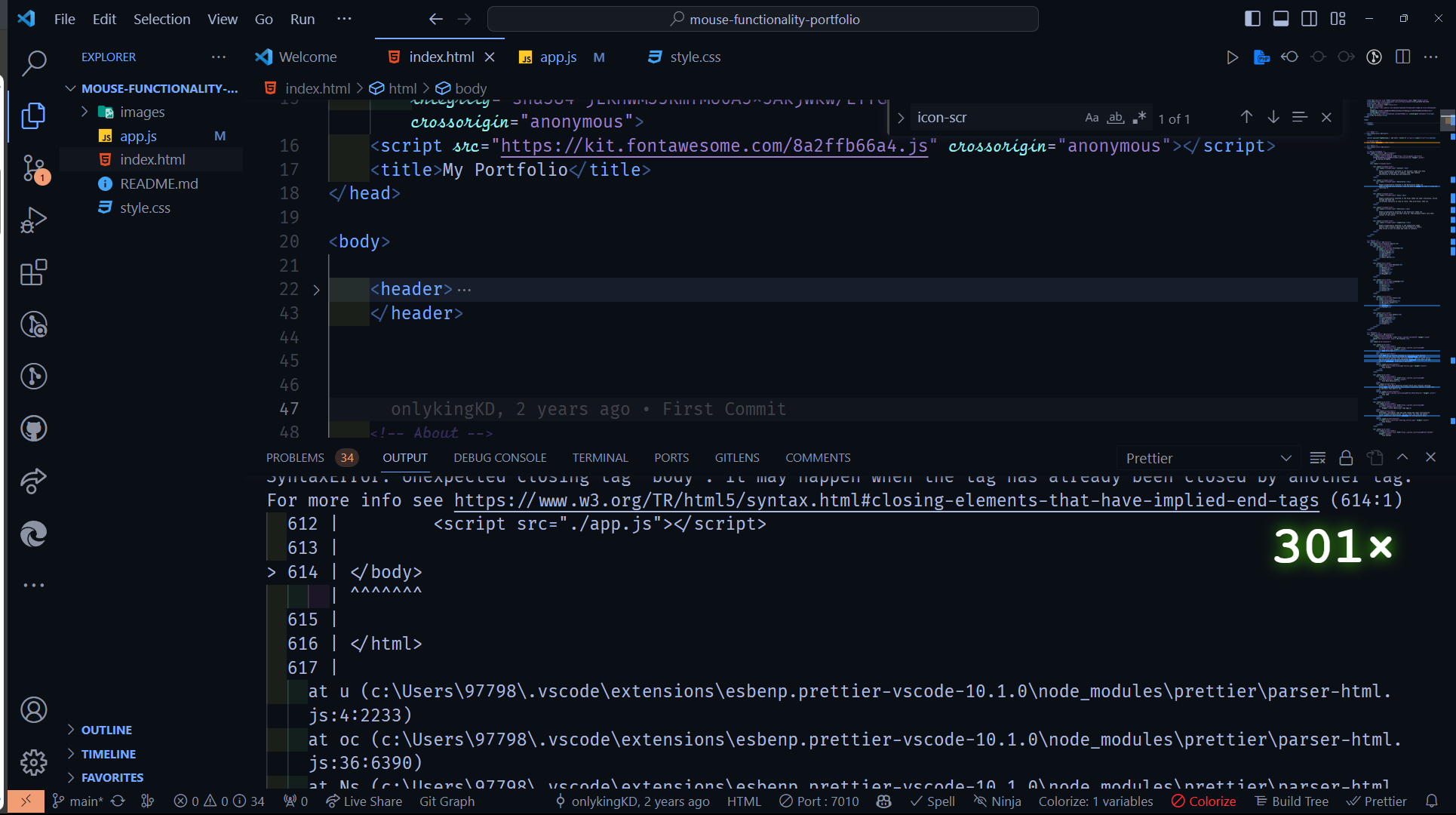 [bug]: Enable Functionality for Mouse Scroll Down Icon Animation · Issue #90 · kd1729/portfolio ...