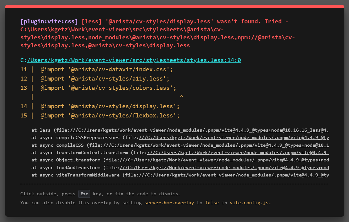 Caret in on-screen error output points to the wrong line · Issue #14312 · vitejs/vite · GitHub