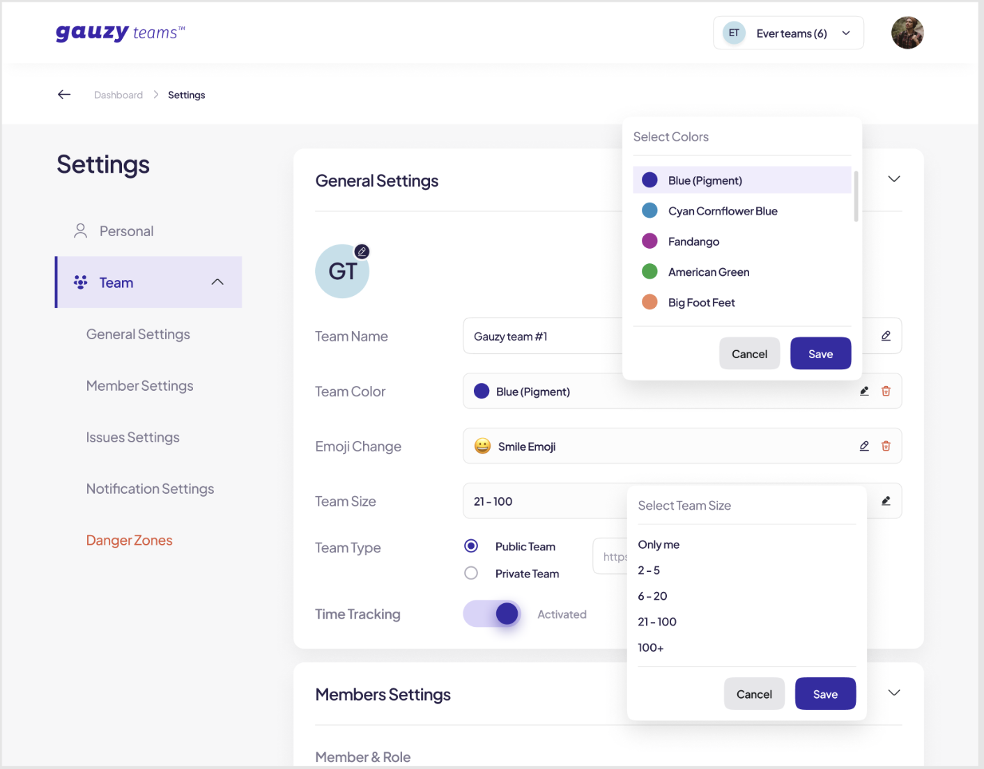 Settings | Team - set Team size · Issue #872 · ever-co/ever-teams · GitHub