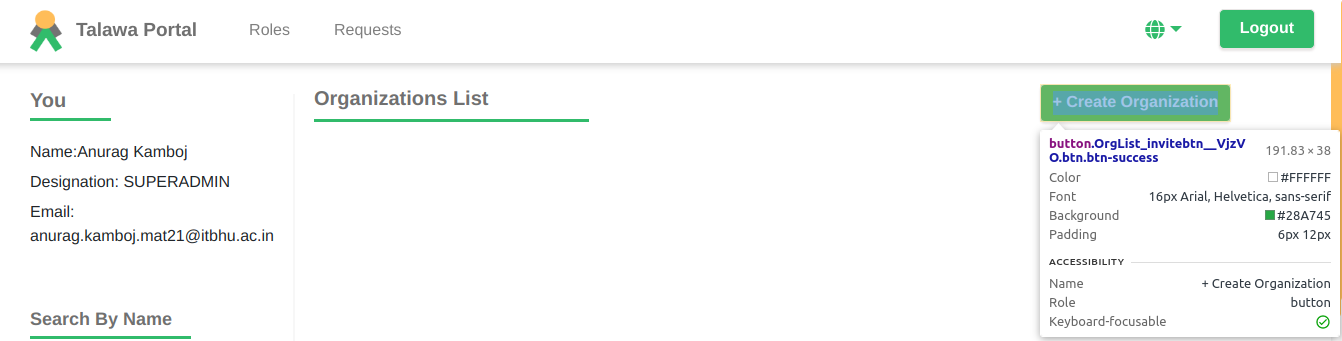 bug:create organisation button(on the dashboard page) has different background color than the ...