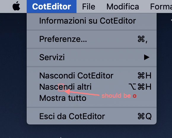 [Italian Localization] A little mistake in the main 'CotEditor' system menu · Issue #911 ...
