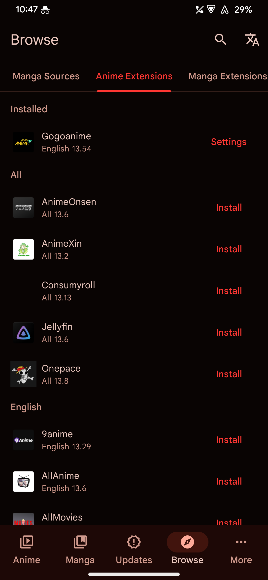 Aniyomi can't get any manga extensions · Issue #894 · aniyomiorg/aniyomi · GitHub