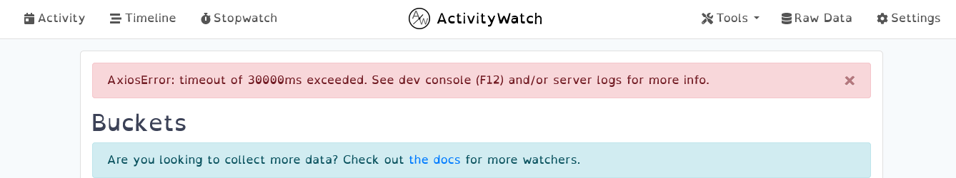Axioserror Timeout Of 30000ms Exceeded · Issue 847 · Activitywatchactivitywatch · Github 1877