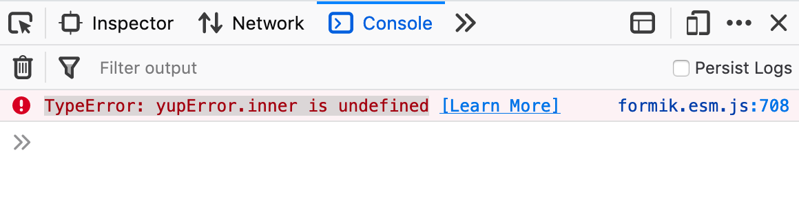 Formik console warning: accessing yupErrror.inner · Issue #1486 · jaredpalmer/formik · GitHub