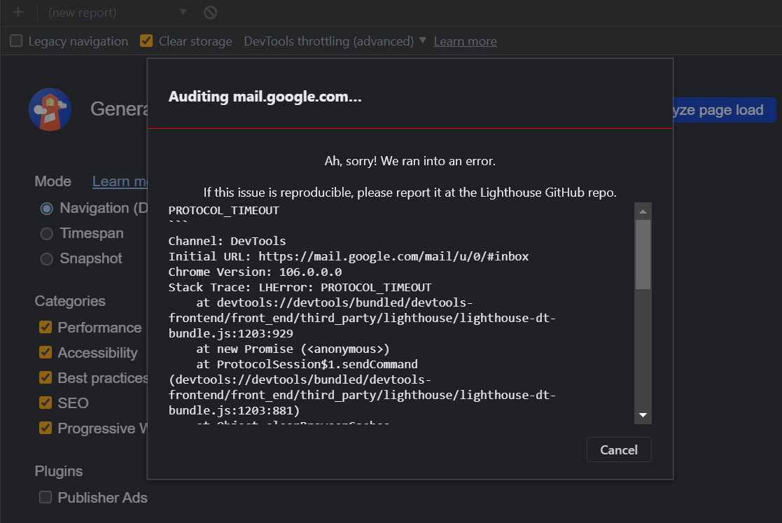 Lighthouse generation error. · Issue #14429 · GoogleChrome/lighthouse · GitHub