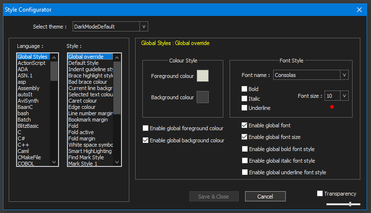 In Style Configurator / Global Styles / Global override and Default Style, the Font Style / Font ...