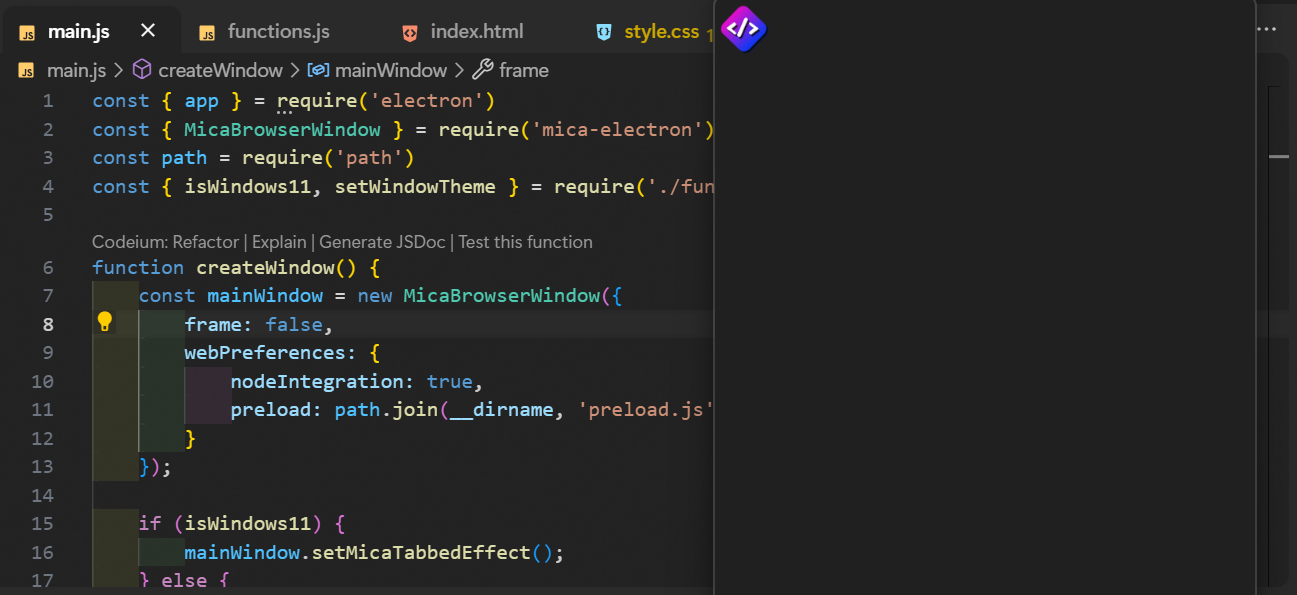 Frame:false isn't working. · Issue #23 · GregVido/mica-electron · GitHub
