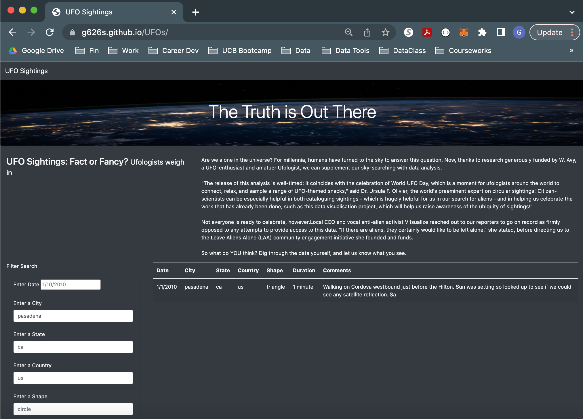 GitHub - g626s/UFOs: Created a website that displays UFO-sightings data and built a table using ...