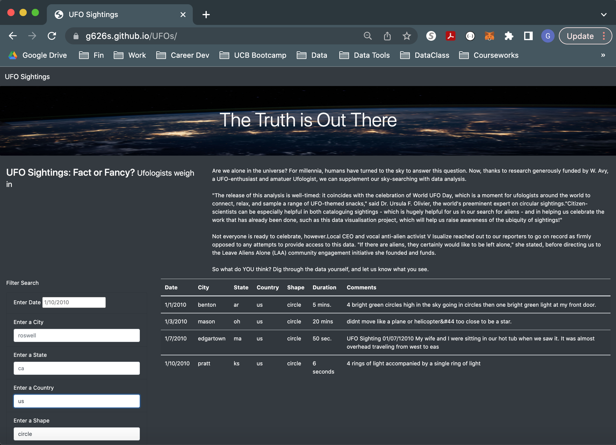 GitHub - g626s/UFOs: Created a website that displays UFO-sightings data and built a table using ...