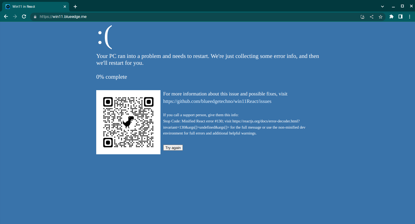 [Bug]: blue screen · Issue #521 · blueedgetechno/win11React · GitHub