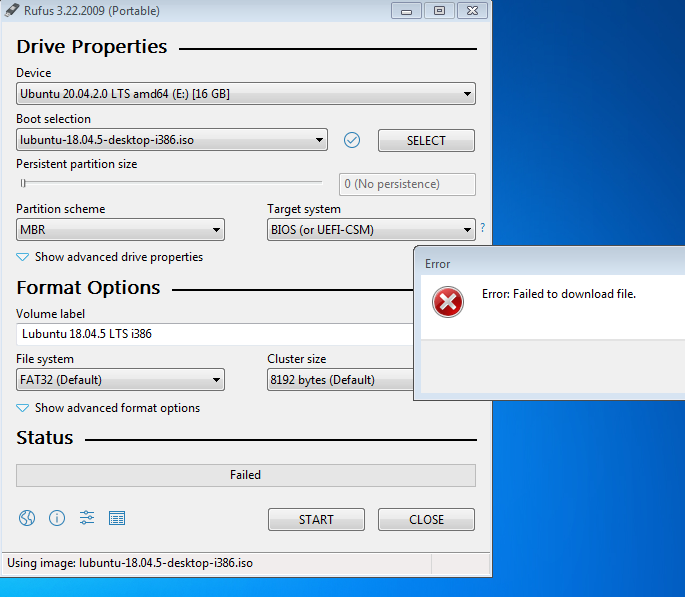 'Error: Failed to download file' when using Rufus 3.22 portable on Windows 7 · Issue #2211 ...