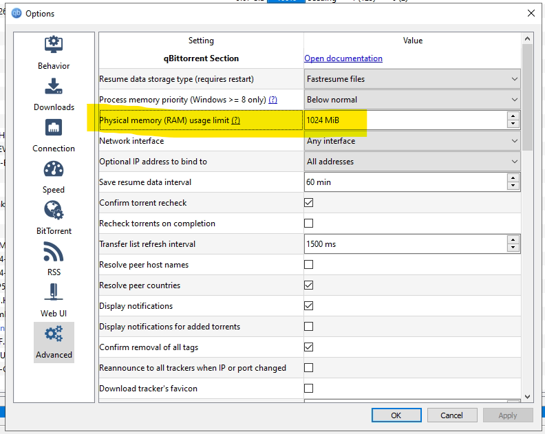 Stop removing Physical memory (RAM) usage limit feature on old versions. · Issue #19097 ...