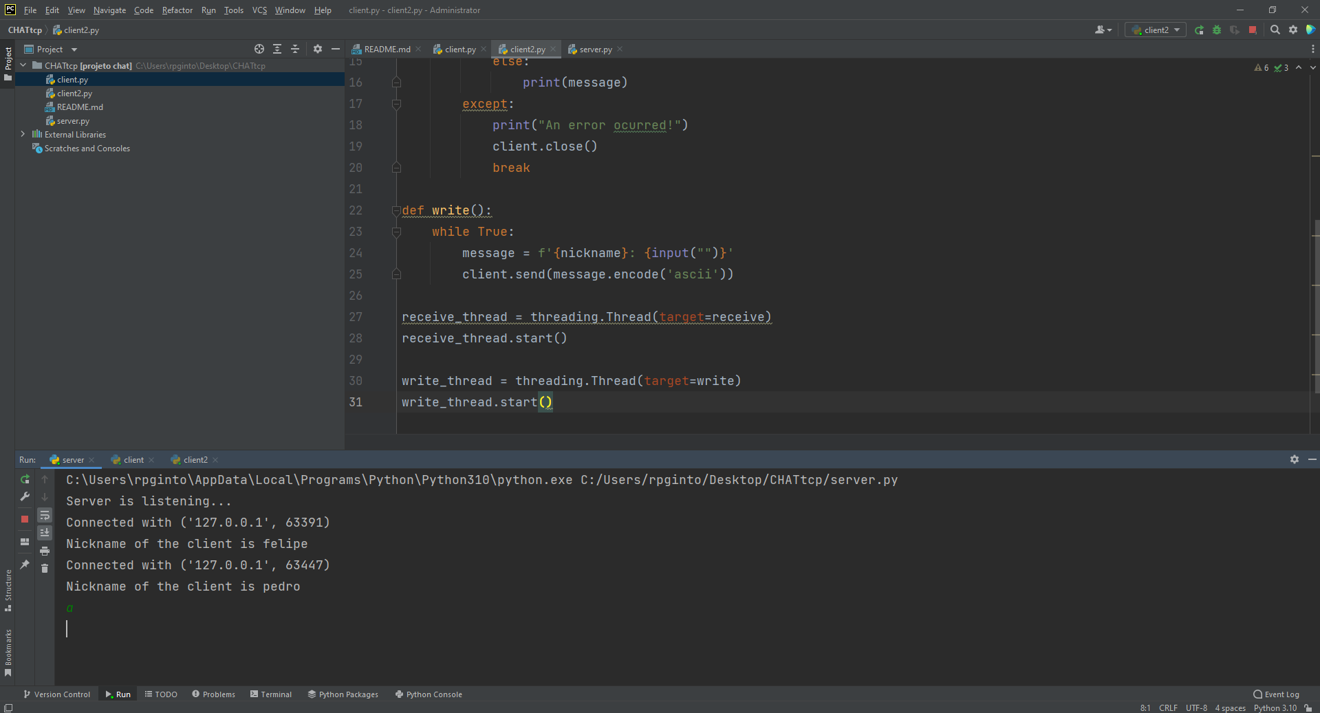 GitHub - felipesphair/ChatTCP: chat via tcp onde os programas conseguem ...