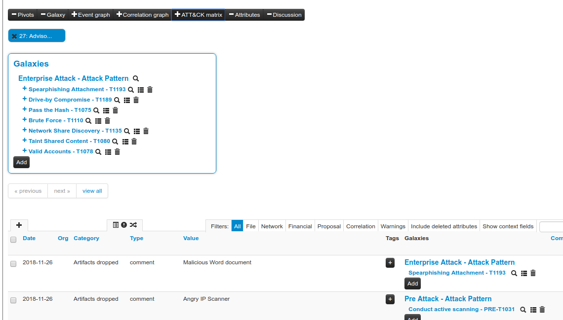Attribute galaxies to event · Issue #3903 · MISP/MISP · GitHub