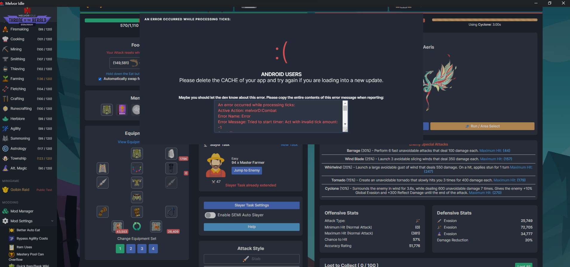 [Bug]: An error occurred while processing ticks active action combat · Issue #3277 · MelvorIdle ...