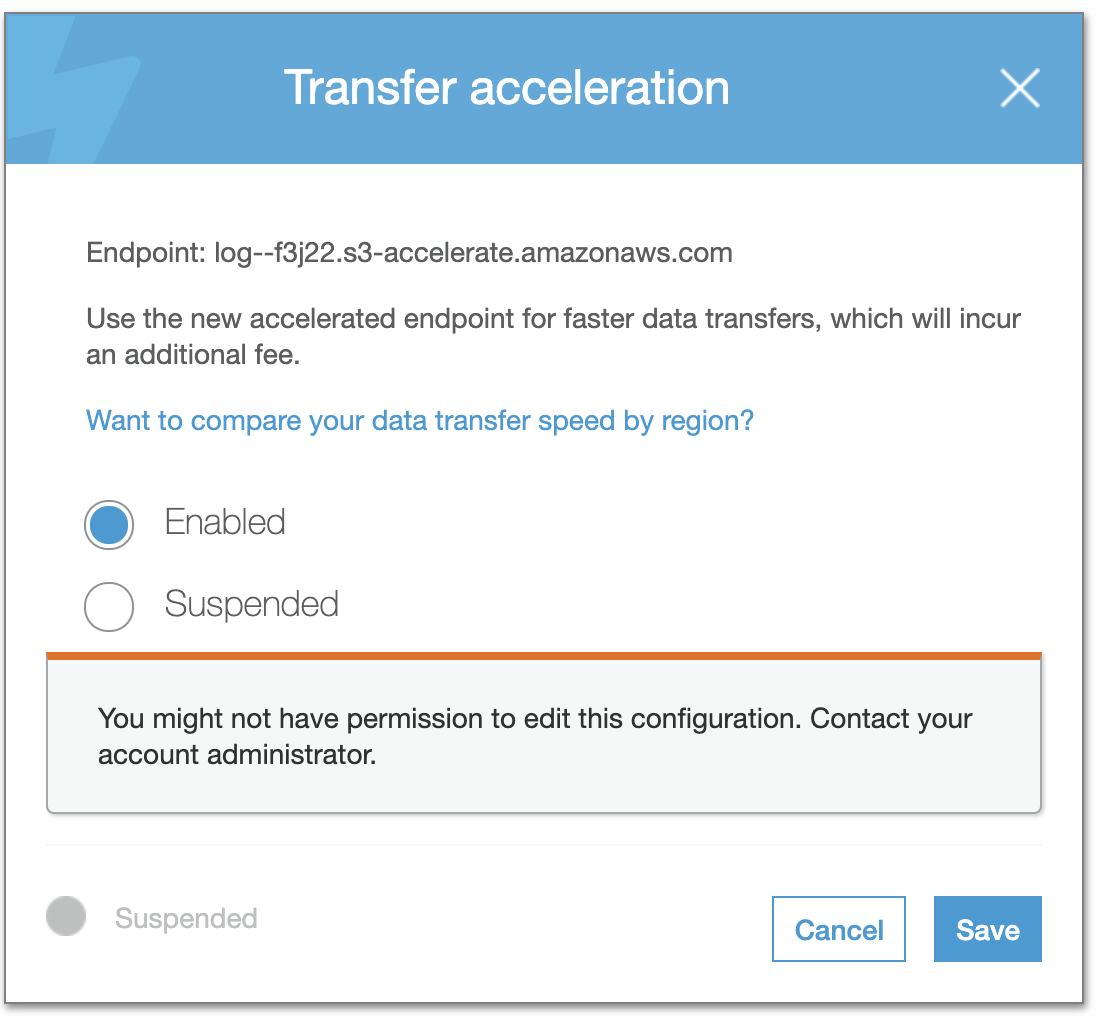 Is there any way to disable the acceleration option in webiny:files? It is causing my deployment ...