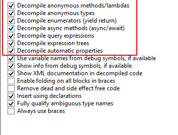 Get back the decompilation options · Issue #1102 · icsharpcode/ILSpy · GitHub