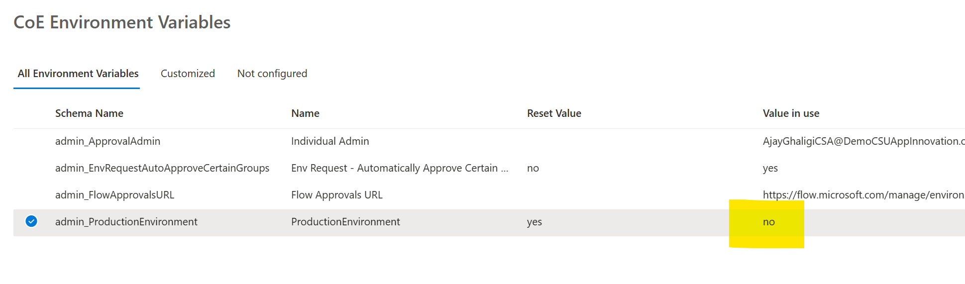 [CoE Starter Kit - BUG] ProductionEnvironment variable not functional for Inactivity Flows ...