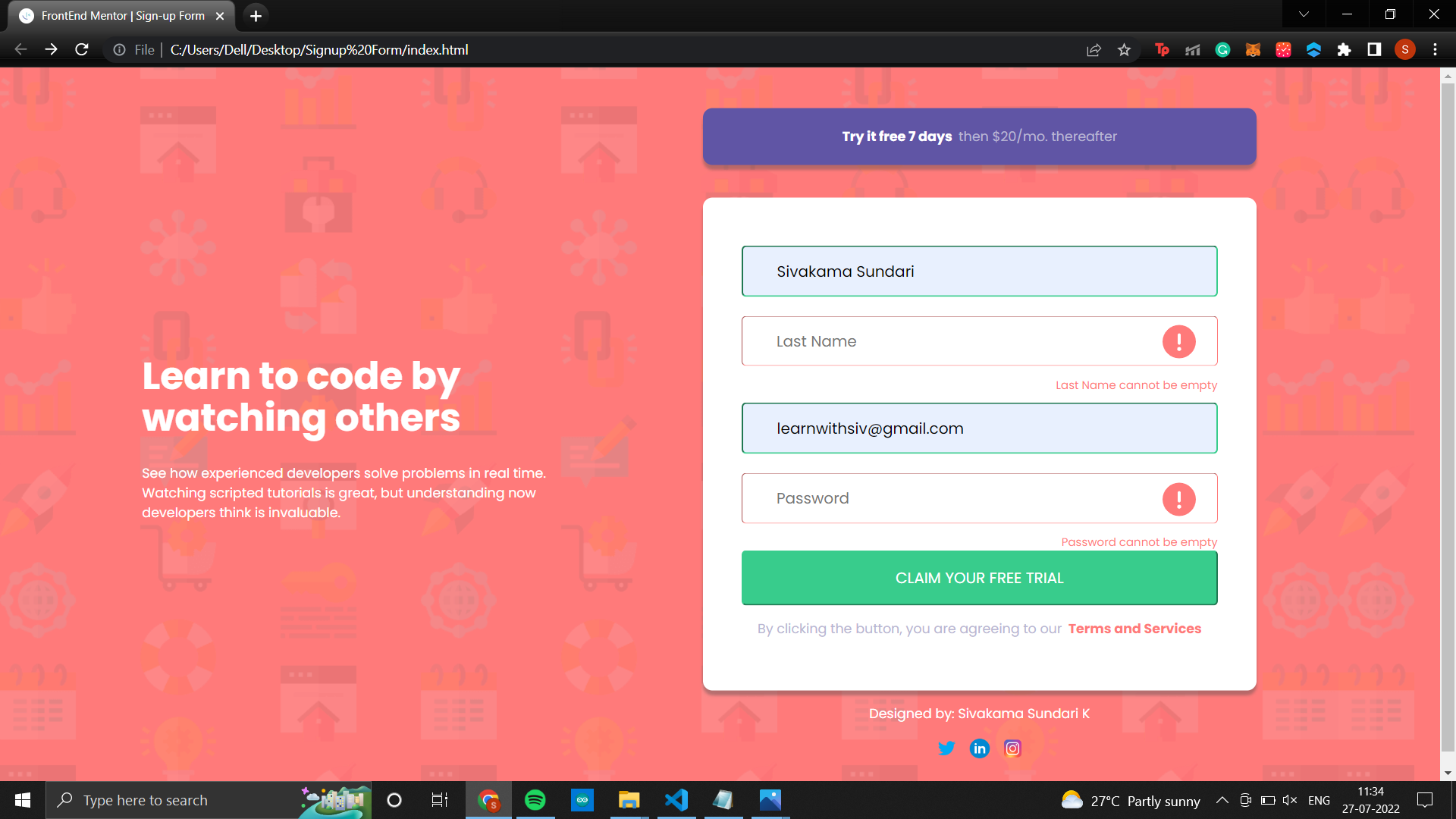 GitHub - sivakama-sundari/sign-up-form-fm: A simple responsive sign-up ...