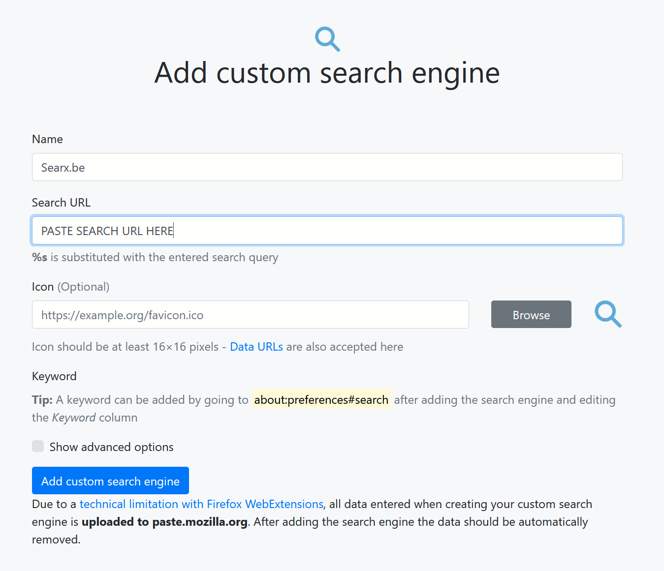 Search argument entered in url bar not passed on to Searx search engine ...