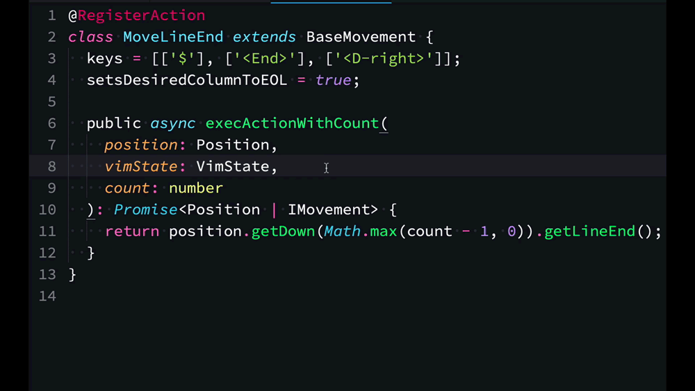MoveLineEnd improvement · Issue #4910 · VSCodeVim/Vim · GitHub